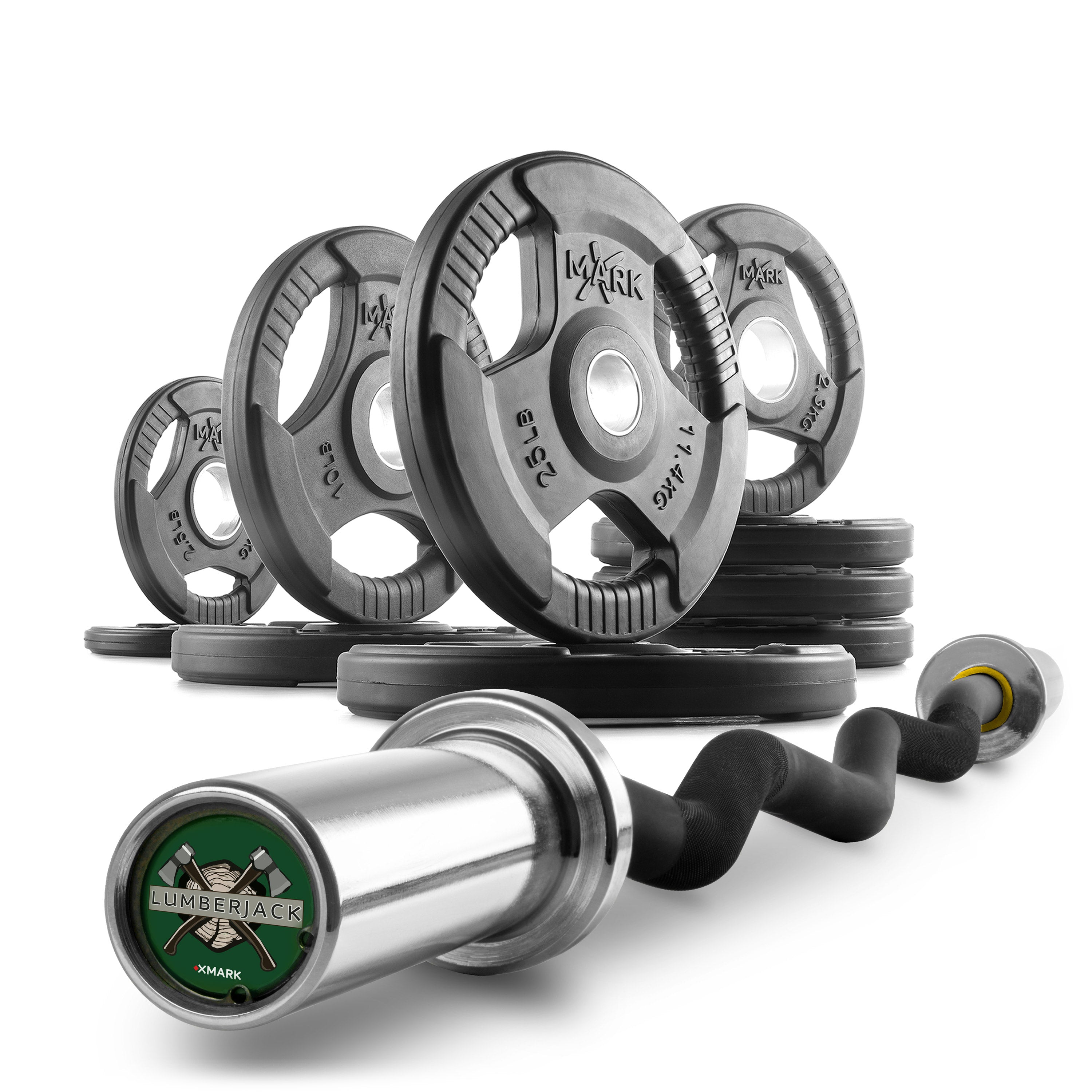 Tri Grip Curl Bar and Weight Plates Set Builder | XMARK